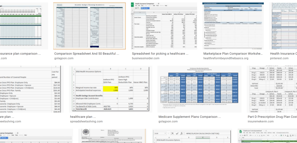 Health Insurance Plan Comparison Spreadsheets – Things I wish I knew ...